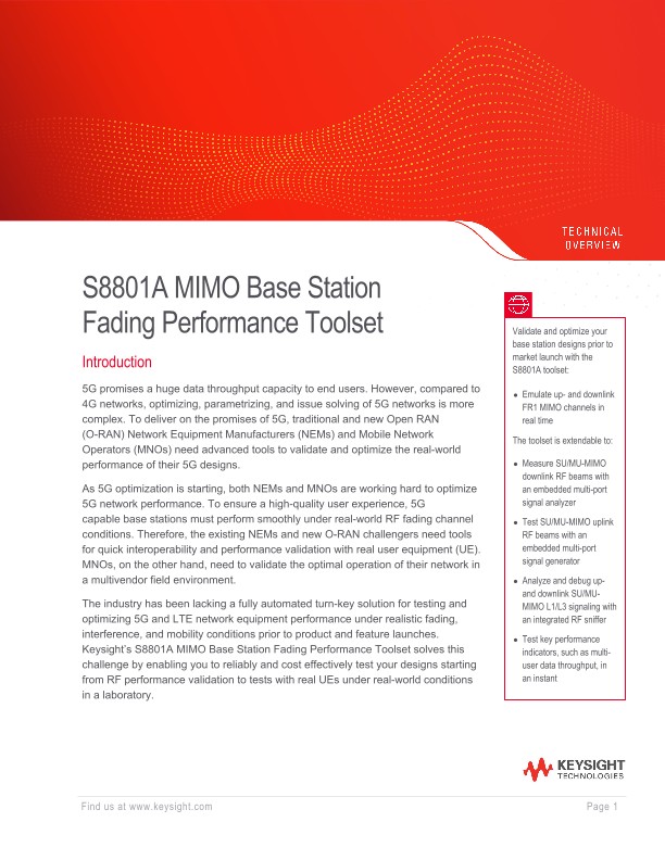 S8801A MIMO Base Station Fading Performance Toolset PDF Asset Page | Keysight
